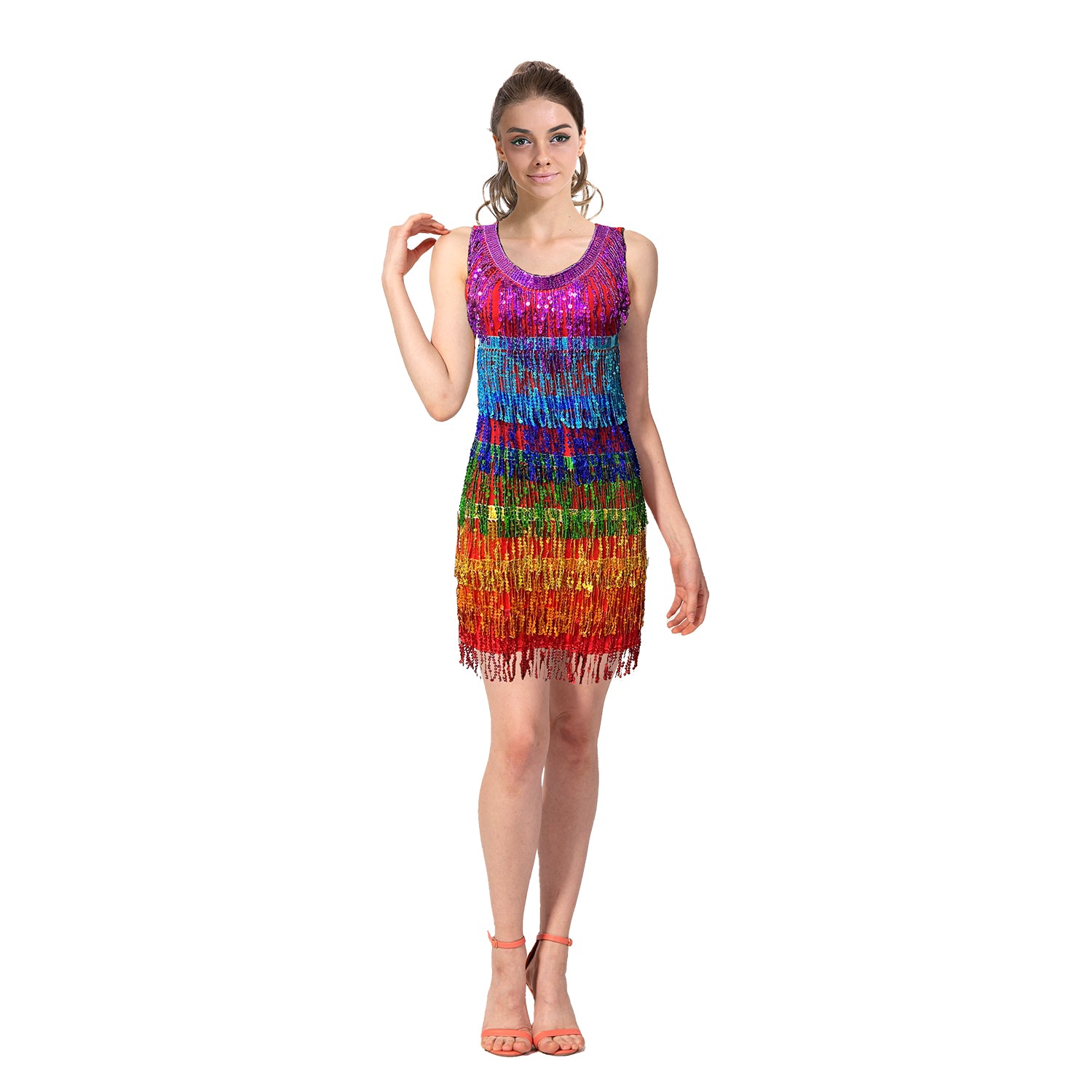 Adult Rainbow Sequin Fringe Dress – The Party Inventory